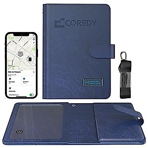 Coredy Passport Holder and Bluetooth Tracker Combo, Travel Must Haves Passport Cover Finder, Works with Apple Find My (iOS Only), RFID Blocking, Slim Travel Accessories Passport Wallet, Blue