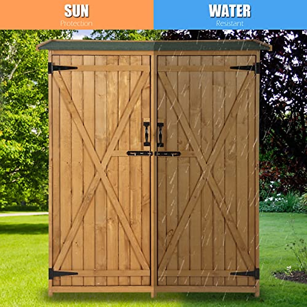 VINGLI Upgraded Outdoor Wooden Storage Shed, Extra Large Garden Shed Outside Tool Cabinet with 2 Safety Latches, Patio Storage Organizer for Garden Yard Lawn Equipment