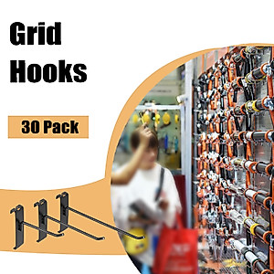 Sumnacon Gridwall Hooks 30 Pcs 4/6/8 Inch Hooks for Grid Wall Panel Notch Grid Wall Hanging Hooks Sturdy Metal Display Hooks for Grid Wall for Craft Show Retail Home Garage Dispaly,Black