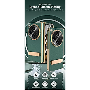 Mangix for OnePlus Open Case,Luxury Premier Genuine Leather,Full Body Hinge Protection,Built-in Screen Protector,Kickstand Drop Proof Protective Cover (Green)