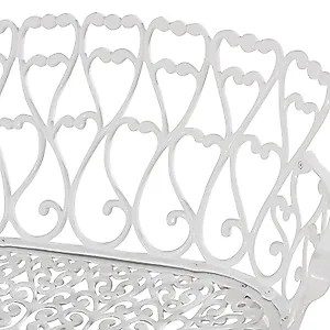 Westcharm White Cast Aluminum 2-Person Bench for Outdoor Garden Patio Yard Park Lawn with White Heart | Antique Victorian Dining Loveseat