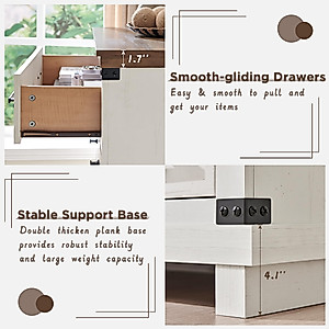 Farmhouse 6 Drawers Dresser for Bedroom, Wood Large Chest of Drawers with Thick Plank Styling, Rustic Closet Dresser for Bedroom or Living Room, Antique White Color