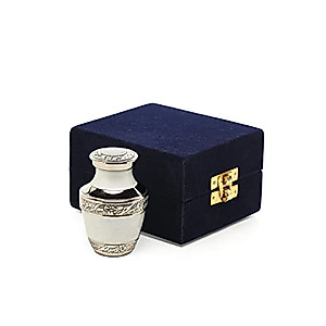 Keepsake White Silver Urn for Human Ashes, with Case and Velvet Bag – Mini Funeral Burial White by Eternal Memory (Small)