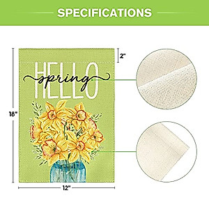 AVOIN colorlife Hello Spring Daffodil Garden Flag 12x18 Inch Double Sided Outside, Floral Mason Jar Seasonal Yard Outdoor Flag