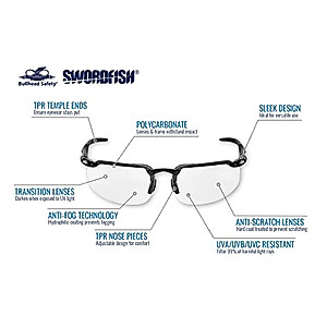 Bullhead Safety Swordfish Transition Safety Glasses With Anti Fog Lenses, Indoor/Outdoor Use, ANSI Z87+, Protective Eyewear With Anti-Scratch Coating And UV Light Protection, Matte Black Frame