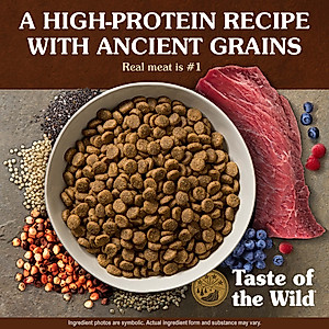 Taste of the Wild with Ancient Grains, Ancient Prairie Canine Recipe with Roasted Bison and Venison Dry Dog Food, Made with High Protein from Real Meat and Guaranteed Nutrients and Probiotics 14lb