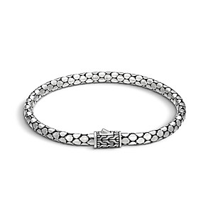 John Hardy Dot Collection, Women's Bracelet, 4.5MM 925-Sterling Silver, Luxury Women's Wrist Bracelet with Pusher Clasp, Size Large