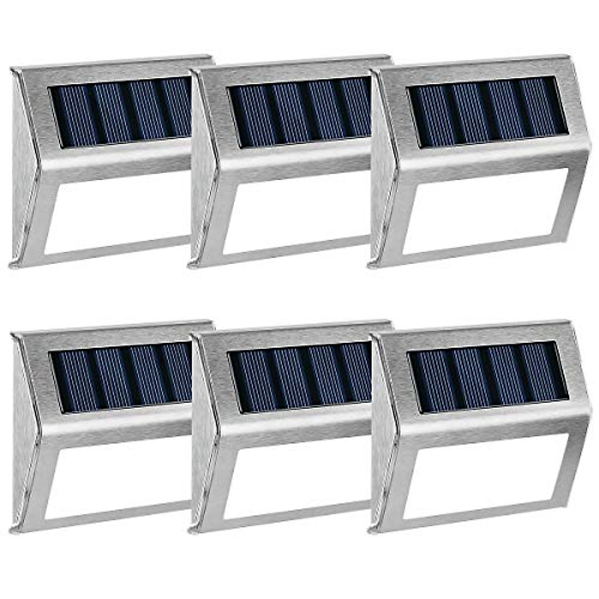 GIGALUMI 6 Pack Solar Deck Lights,3 LED Solar Stair Lights Outdoor LED Step Lighting Stainless Steel Waterproof Led Solar Lights for Step,Stairs,Pathway,Walkway,Garden-(Cold White)
