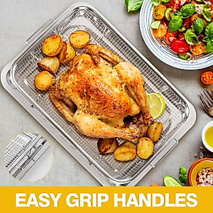 Air Fryer Basket for Oven 2 Set Stainless Steel, Air Fryer Accessories Oven Rack and Crisper Tray, Bacon Cooker Broiler Pan for Oven, Bakeware Sets Oven Rack-2-Set Large & Medium