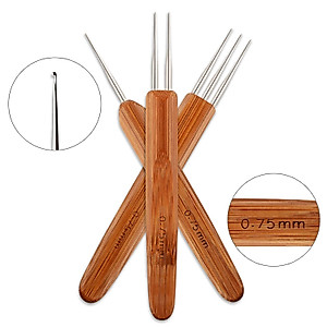 Sunshane 6 Pieces Dreadlock Crochet Hook 0.5mm 0.75 mm Needle Weaving Crochet, Include 1 Hook, 2 Hooks, 3 Hooks for Braid Craft