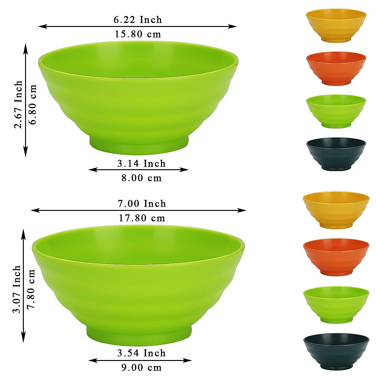 Evanda Plastic Bowls Set of 8 Pieces, 2 Sizes 17/34oz Unbreakable Reusable Light Weight Bowl for Cereal, Noodle, Soup, Pasta, Ramen, Popcorn, Fruit, Salad and All Purpose