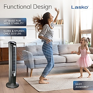 Lasko Portable Electric 42" Oscillating Tower Fan with Nighttime Setting, Timer and Remote Control for Indoor, Bedroom and Home Office Use, Silver, T42951