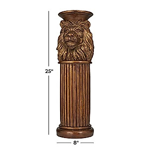 Deco 79 Polystone Lion Pedestal Table, 8" x 9" x 25", Bronze