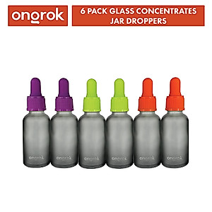 ONGROK Glass Dropper Bottles (1oz/30ml), 6 Pack, Color Coded Tincture Bottles with Dropper, UV Resistant, Frosted Grey Glass Vials with Pipette Dropper, Funnel Included