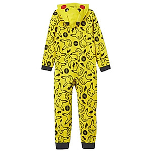 Pokemon Boy's Fleece Pikachu One Piece Pajama Union Suit, Yellow, 12-14