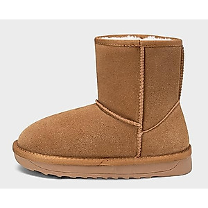 Vepose Boy's Girl's Snow Boots Brown Cow Suede Leather Warm Classic Booties for Big Kids Size 4(CTX827 Brown 04)