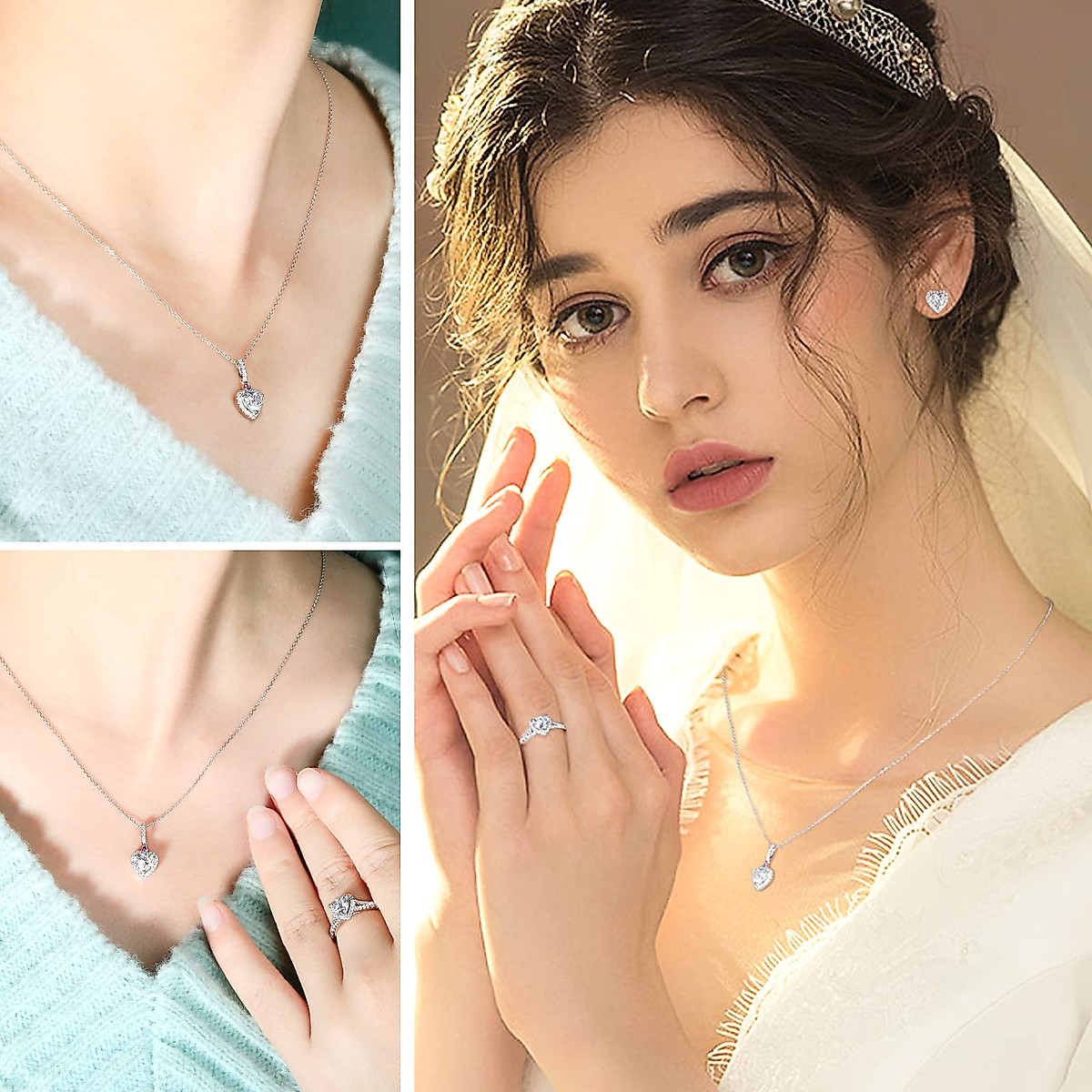 DAYBYDAY Moissanite Necklace for Women 925 Sterling Silver 1ct Created Diamond Moissanite Heart Necklace