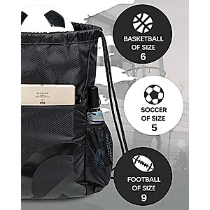 TRAILKICKER Drawstring Backpack Bag Basketball Football Volleyball Mesh Gym Sports String Drawstring Bag Waterproof for Men &Women with Smooth Zipper and Two Mesh Water Bottle Holder (Black)
