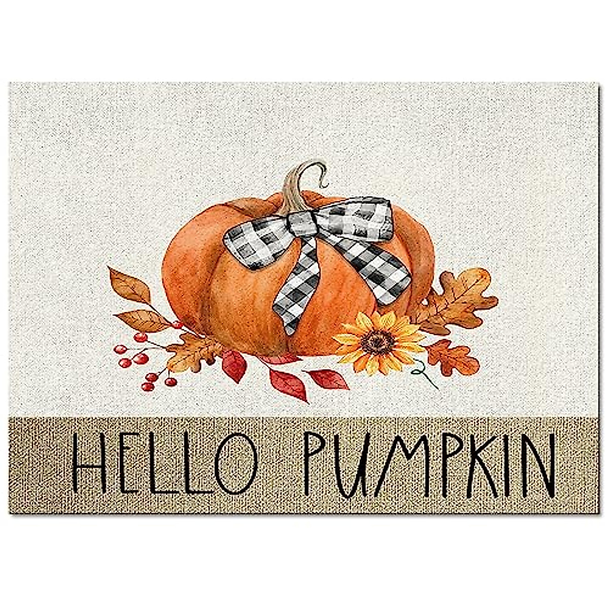 OComster Thanksgiving Rectangle Shape Large Area Rugs - 4 x 6 Feet Fall Hellow Pumpkin Bow Orange Burlap - (Non-Woven + Rubber) Low File Floor Mat