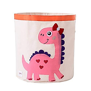 Collapsible Canvas Storage Basket or Bin Toy Organizer for Kids Playroom, Clothes, Children Books, Stuffed Animal (Pink Dinosaur)