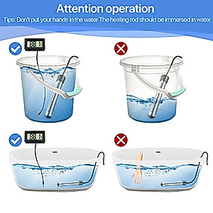 2000W Anti-scalding Bucket Heater, Heating 5 Gallons of Water in Minutes for Inflatable Pool Bathtub, Portable Electric Water Heat with LCD Thermometer, Submersible Water Heater with 304 SS Guard