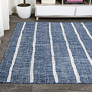 JONATHAN Y SMB125C-3 Colonia Berber Stripe Indoor Outdoor Area Rug Bohemian Contemporary Easy Cleaning Bedroom Kitchen Backyard Patio Non Shedding, 3 X 5, Blue/Ivory,JSMB125-C3
