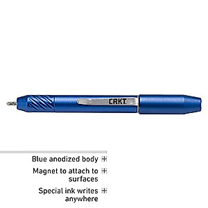 CRKT Techliner Super Shorty: Everyday Carry Pen, Blue Anodized Aluminum with Schmidt MegaLine 4889 M Cartridge, Pocket Clip, and Magnetic Cap TPENBOND2