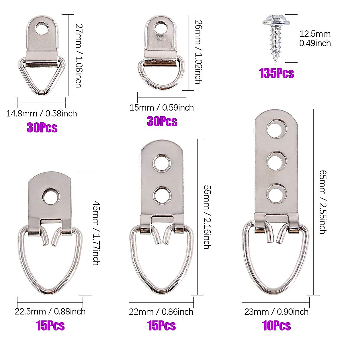 Swpeet 415Pcs Picture Hangers Kit with Screws, Heavy Duty Assorted Picture Hangers Assortment Kit for Picture Hanging Solutions with Transparent Box - 7 Models