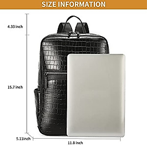 BROMEN Laptop Backpack for Women Leather 15.6 inch Computer Backpack Business Large Travel Daypack Bag Crocodile Pattern Black