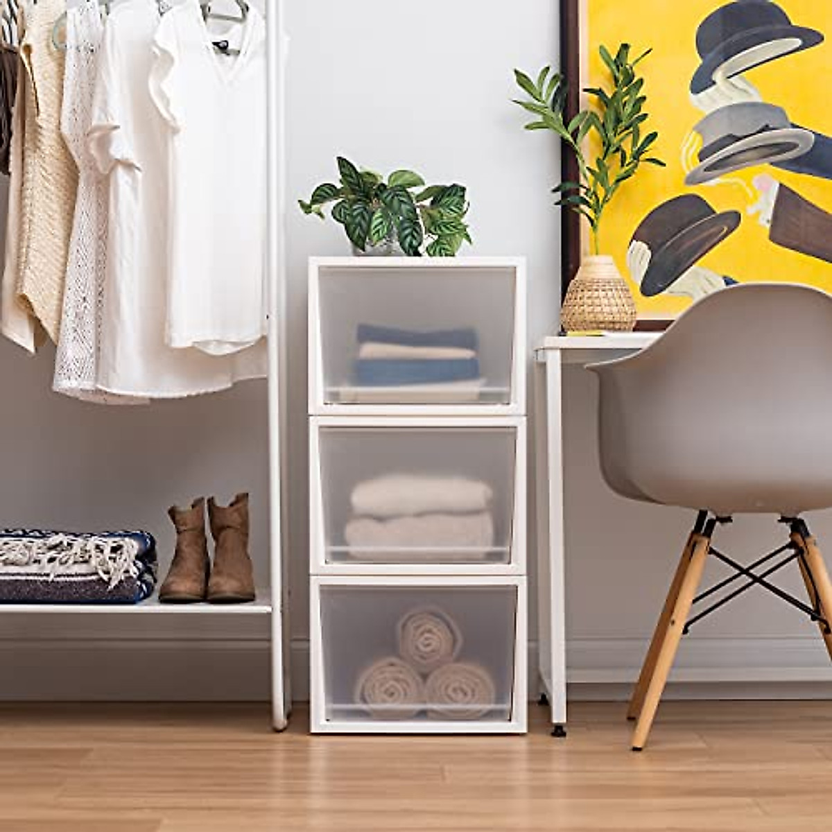 IRIS USA 42 Qt. Stackable Plastic Drawers for Clothes, Large, 4 Pack, Storage Dresser for Closet, Home, Office, Bedroom and Nursery, White