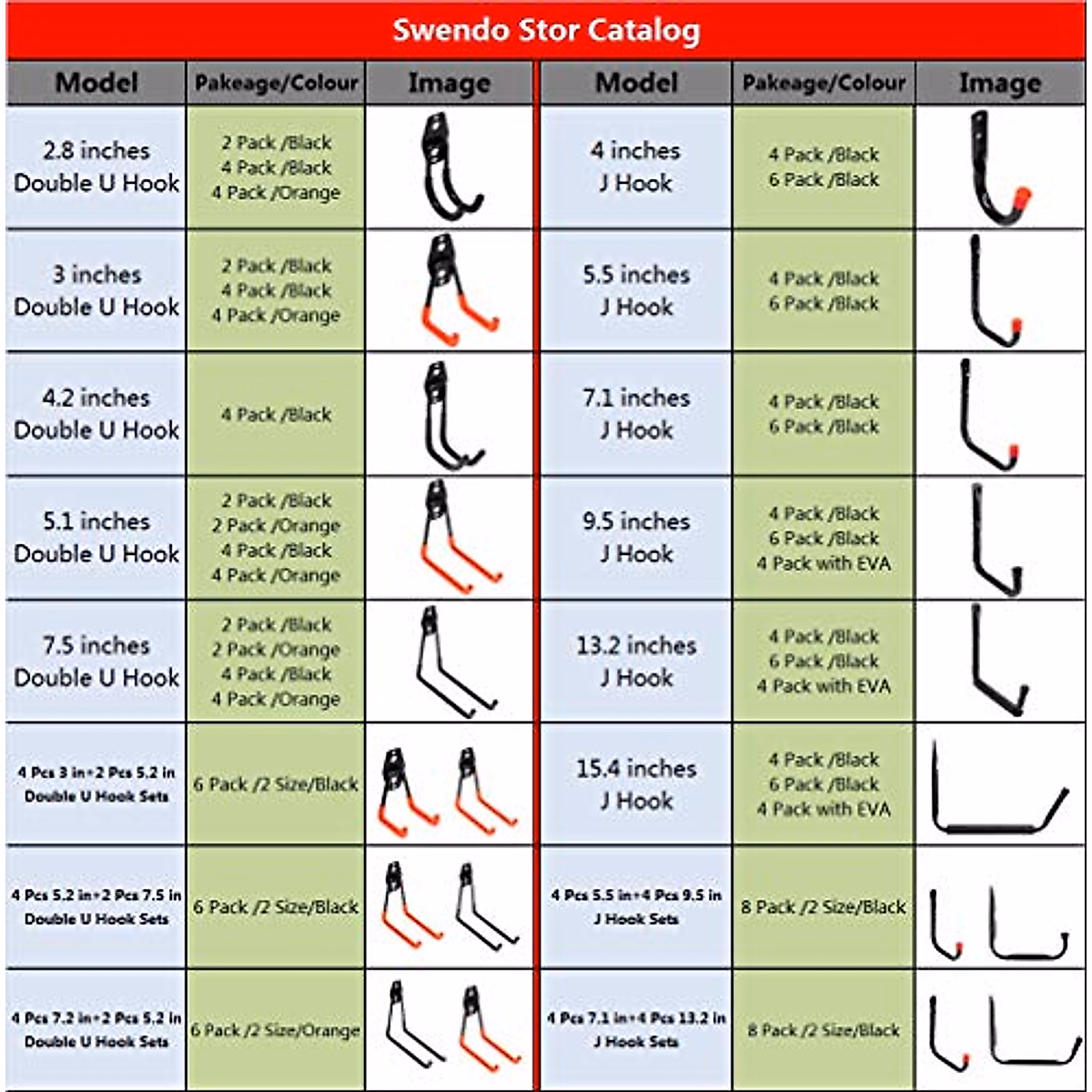 Yisunnan Heavy Duty Giant Garage Storage Hook Wall Mounted Utility Hanging Rack for Surfboard,Ladder,Kayak (6 Pcs Black 10" J Hook)