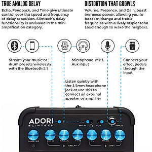 Adori Slimtech - Bluetooth Mini Guitar Amp, Portable Guitar Amp with Rechargeable Type-C 10 Hour Play. Ultimate Electric Guitar Practice Amplifier