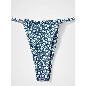WDIRARA Women's Floral Print Tie Side Swimwear Straps Bikini Sets Swimsuits Blue White XS