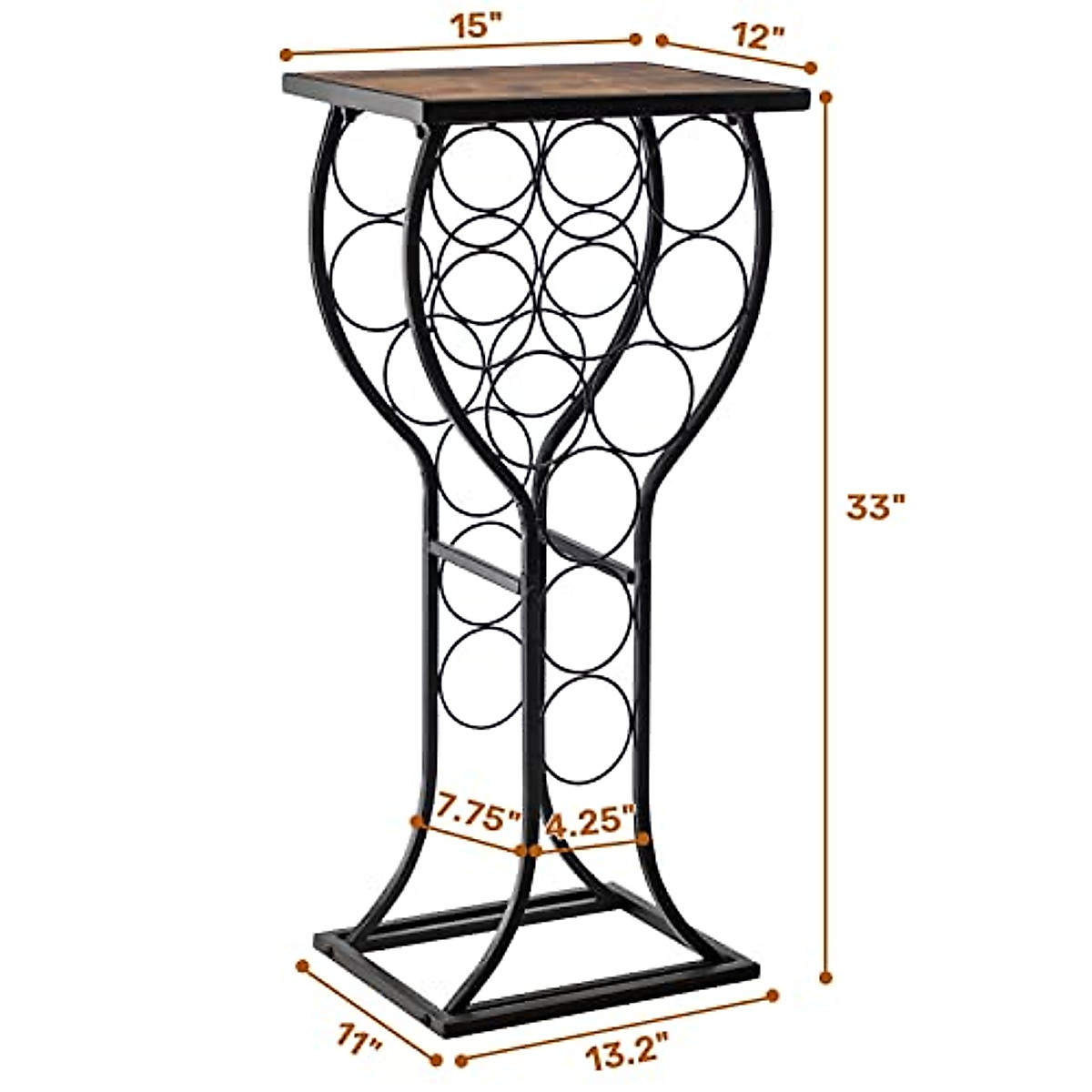 ALIMORDEN 11 Bottles Wine Rack Console Table,Wine Rack Freestanding Floor, Wine Glass Storage Organizer Shape Display Rack for Small Spaces Marble Veneer Top Brown