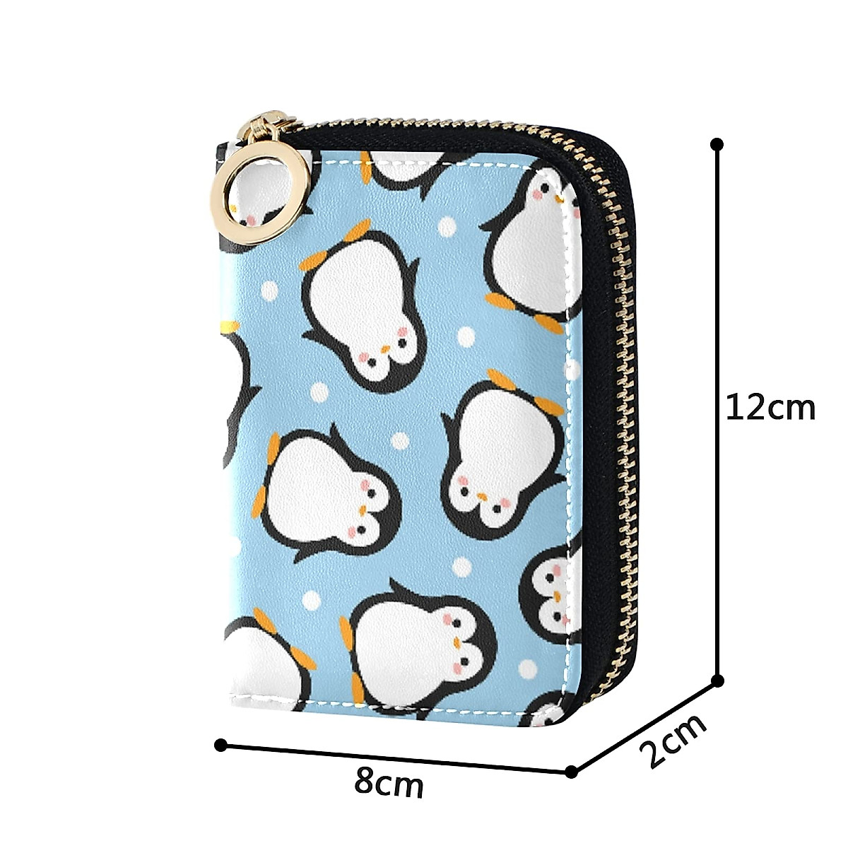 Cute Penguins Seamless Credit Card Coin wallet, RFID Blocking Compact Women Leather Card Holder, Key Change Organizer, Zipper Purse Clutch Pouch Pocket