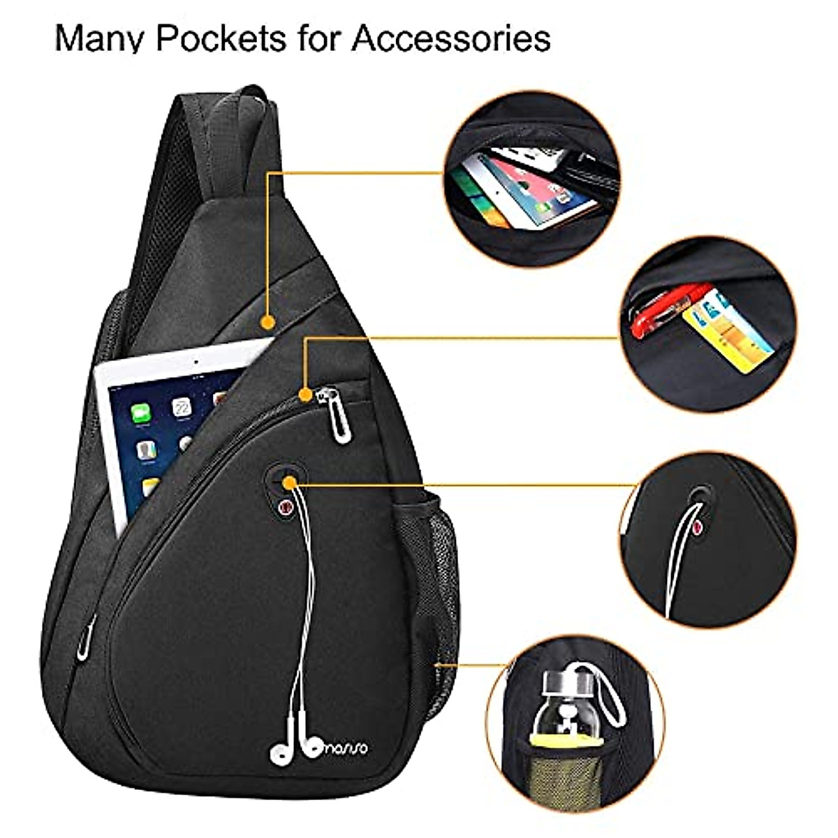 MOSISO Sling Backpack,Travel Hiking Daypack Pattern and Fan-shaped Rope Crossbody Shoulder Bag, Navy Blue Base Totem Texture&Black