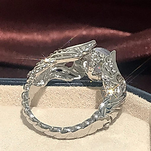 SSZUKOOU Unique 925 Sterling Silver Floral Ring Angel Wings Wedding Band Charming Moonstone Diamond Jewelry Casual Accessory Engagement Rings (US 8)