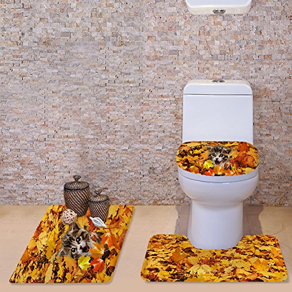 HUGS IDEA Cool 3D Dinosaur Animal Pattern Non-Slip Soft Bath Mat Set with Rug/Contour/Lid Cover (3piece)