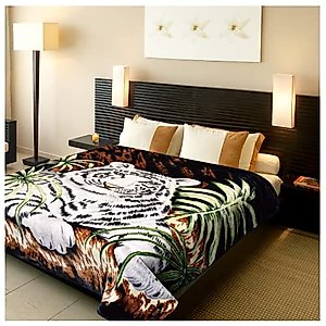 Hiyoko Faux Fur Throw Blanket Queen Size - White Tiger Blanket Faux Mink - Bed Blankets Queen Size