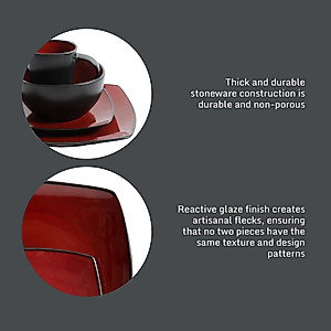 Gibson Soho Lounge 16-Piece Square Reactive Glaze Dinnerware Set, Red