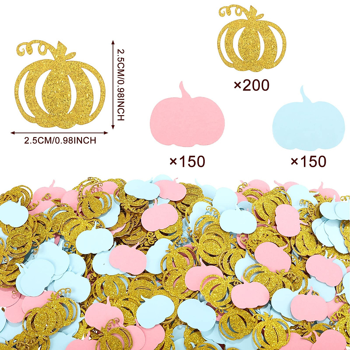 500 Pcs Fall Gender Reveal Decorations Pumpkin Confetti Baby Shower Party Supplies Thanksgiving Glitter Confetti Gold Blue Pink Table Halloween Decor for Girl Boy Birthday Supply