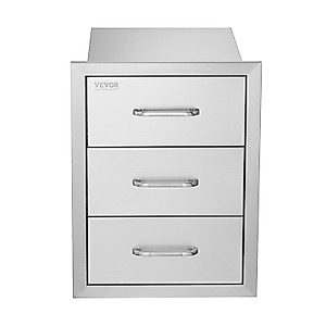 VEVOR Outdoor Kitchen Drawers 16" W x 21.5" H x 18" D, Flush Mount Triple Access BBQ Drawers with Stainless Steel Handle, BBQ Island for Outdoor Kitchens or BBQ Island Patio Grill Station