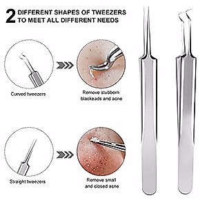 Fluco Blackhead Remover Pimple Popper Tool Kit, 8pcs Blackhead Comedone Extractor Tool for Nose Face, Blemish Whitehead Extraction Popping, Stainless Silver