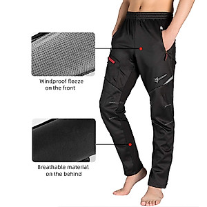 ROCKBROS Cycling Pants for Men Windproof Thermal Fleece Winter Athletic Bike Pants Cold Weather for Running Hiking Black