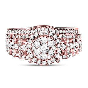 14kt Rose Gold Womens Round Diamond Vintage-inspired Bridal Wedding Engagement Ring Band Set 1.00 Cttw