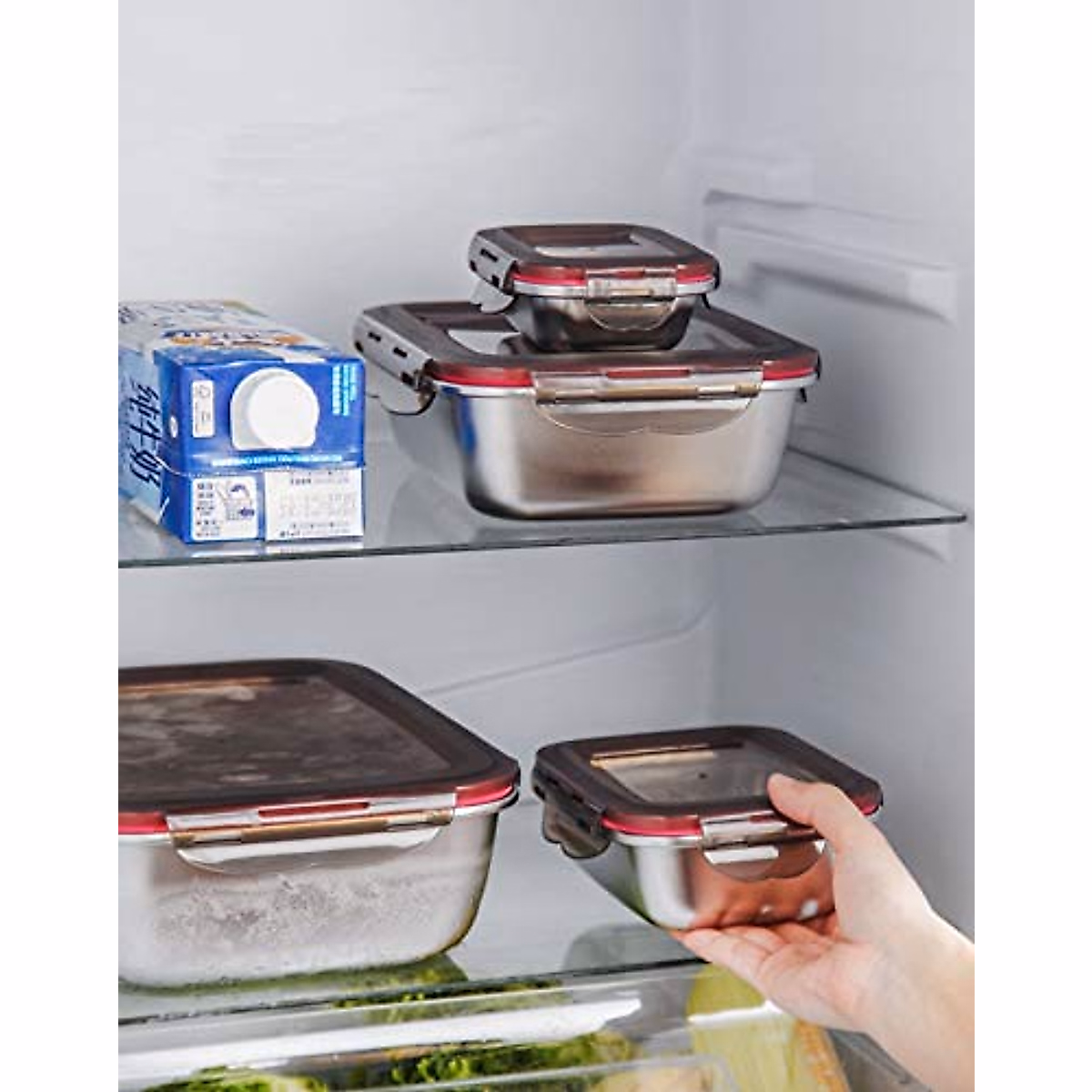 3 Pieces Stainless Steel Food Storage Container with Lids Airtight Metal Food Containers Stackable Meal Prep Leftover Containers for Freezer Fridge Oven Dishwasher Safe 600ml/1500ml/2900ml