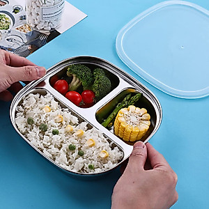 2 Pack Stainless Steel Divided Plate Small Child Plate with 3-Compartment, Portion Control Serving Platter, Mess Food Sectioned Tray for Dinner, Lunch, Cafeteria, Kids 6 inches