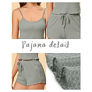 cheibear Womens Lounge Pajamas 2023 Summer Cami Tops with Shorts Sleepwear Knit Camisole PJ Sets X-Small Grey