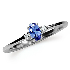 Silvershake Ultra Petite Genuine Violet Tanzanite and White Topaz 925 Sterling Silver Promise Ring December Gemstone Birthstone Jewelry for Women Size 7