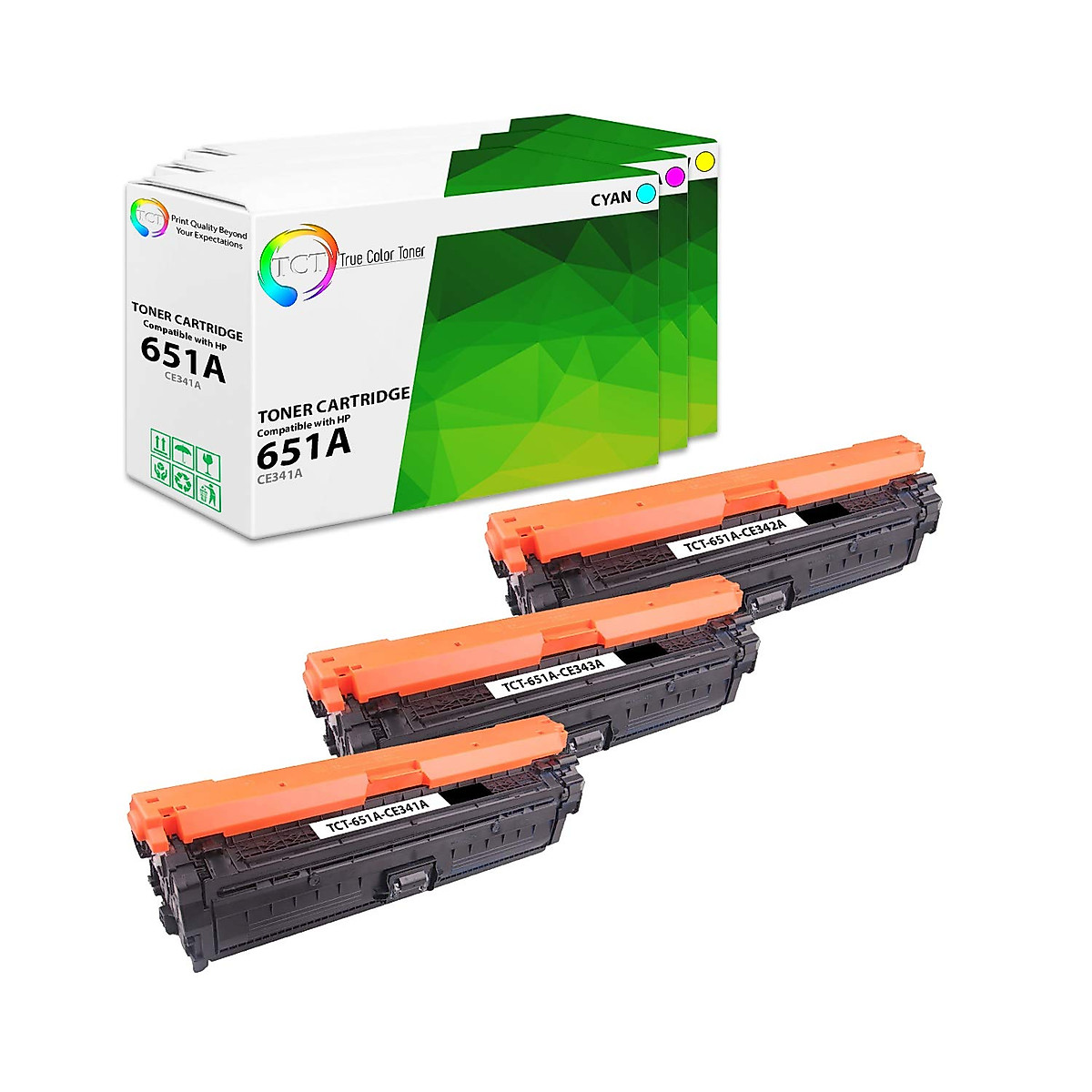 TCT 651A Color Toner Cartridge 3 Pack - Premium Compatible Replacement for HP 651A CE341A CE342A CE343A Works with HP Color Laserjet Enterprise 700 MFP M775dn M775f M775z M775z+ (Cyan Magenta Yellow)